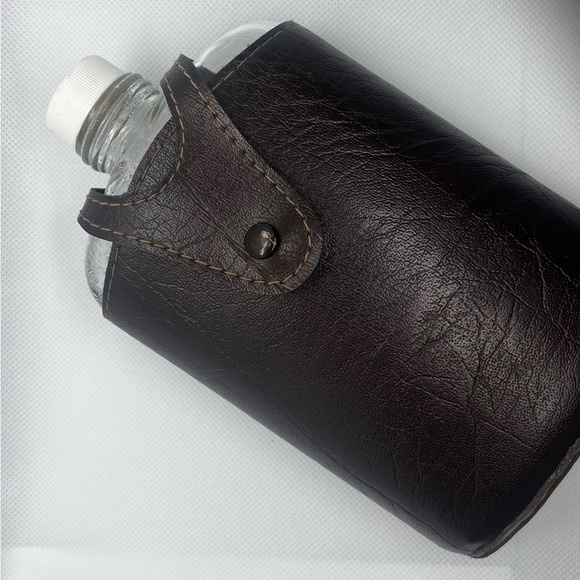 Dining | Vintage Glass Pocket Flask Liquid Container Snap On Brown ...